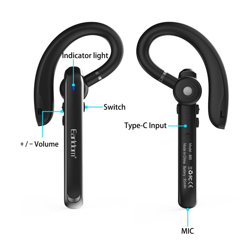 Earldom® BH65 Wireless Stereo Earphones Ear Hook Single Cordless ...