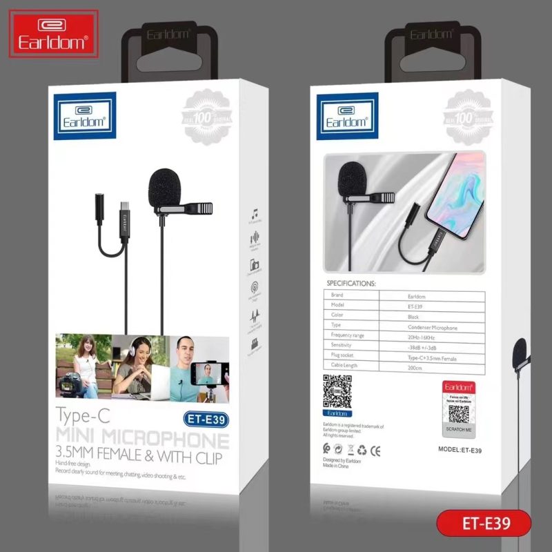 Earldom® E39 Mini Microphone (TYPE-C) 3.5MM Female With Clip – Kuwait ...
