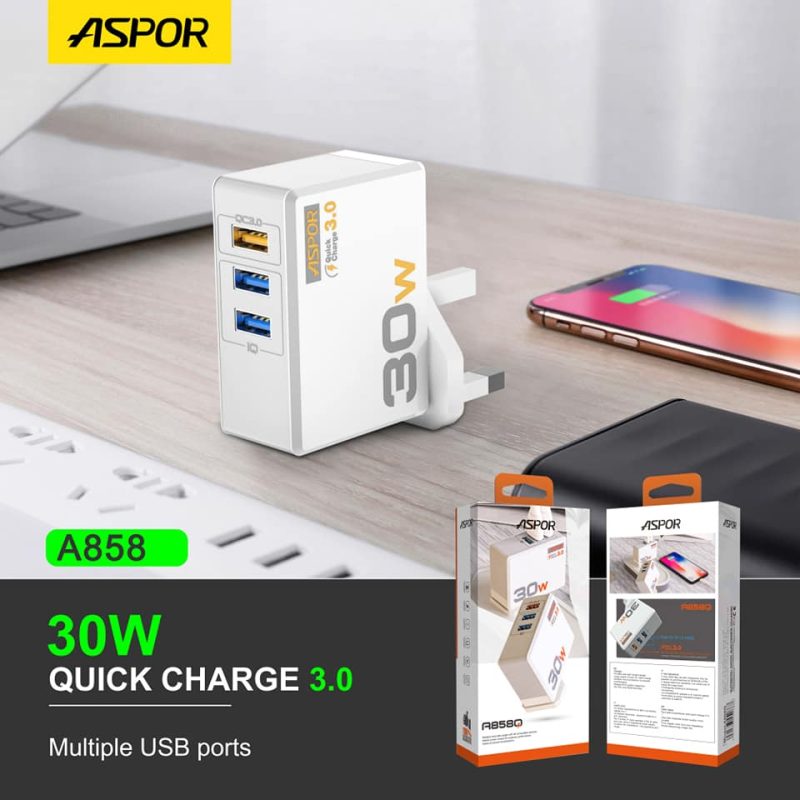 Aspor A858 3 USB Charging Ports 30W – Kuwait Cavarat