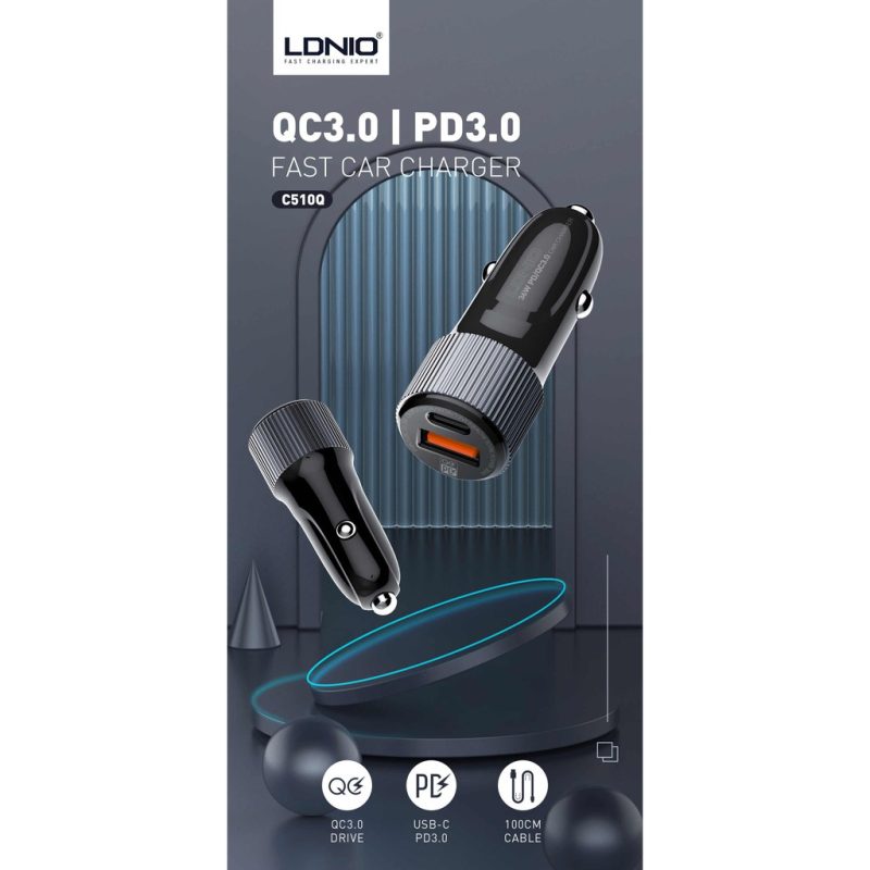 LDNIO FAST CAR CHARGER USB-C PD C510Q (Type-c cable) – Kuwait Cavarat