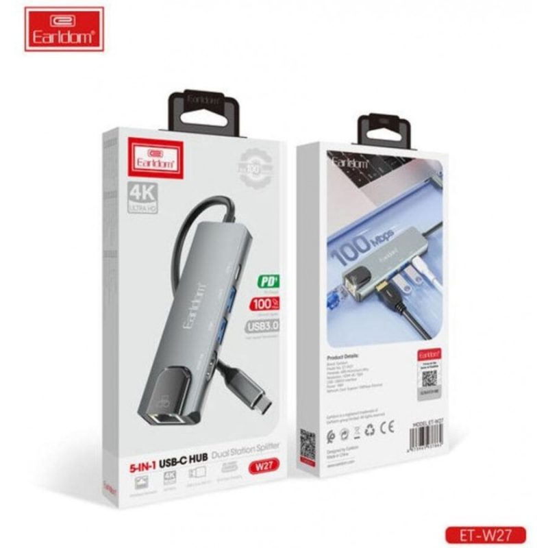 Earldom 5in1 USB-C Hub ,100 Gigabit Ethernet, 4K HDMI, USB 3.0, and Power Delivery ET-W27 ...